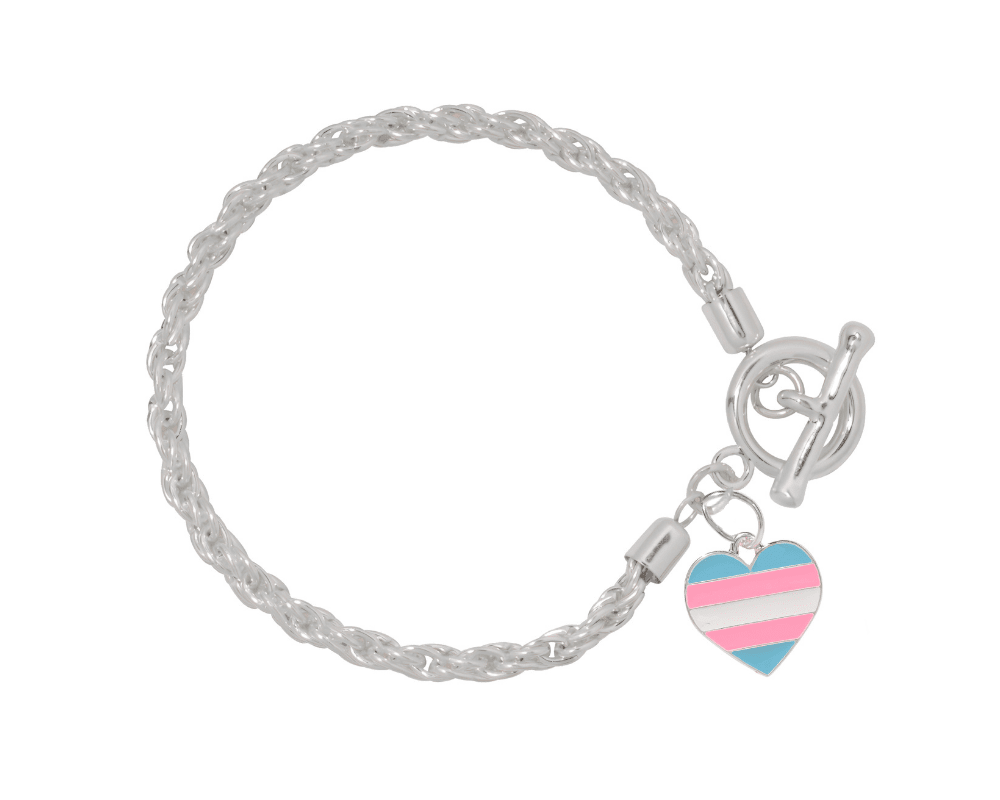 Bulk Transgender Heart Shaped Flag Silver Rope Bracelets - We Are Pride – We are Pride