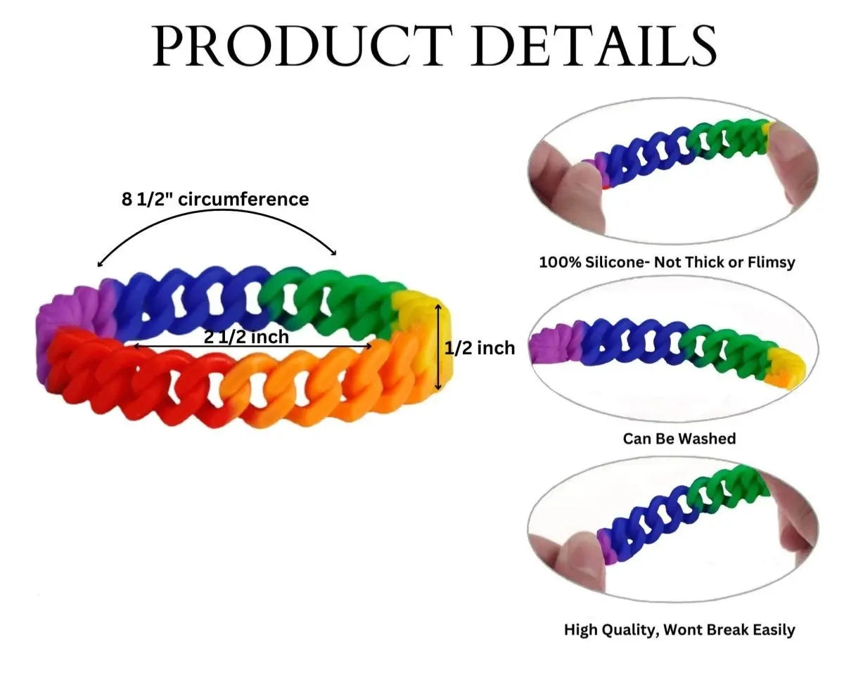 Rainbow Chain Link Silicone Bracelets, Gay Pride Wristbands in Bulk ...
