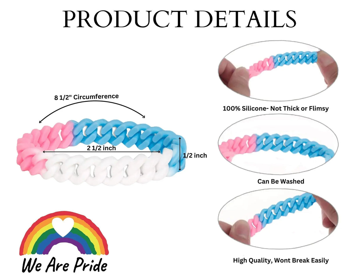 Bulk Transgender Flag Chain Link Silicone Bracelets | LGBTQ+ Pride ...