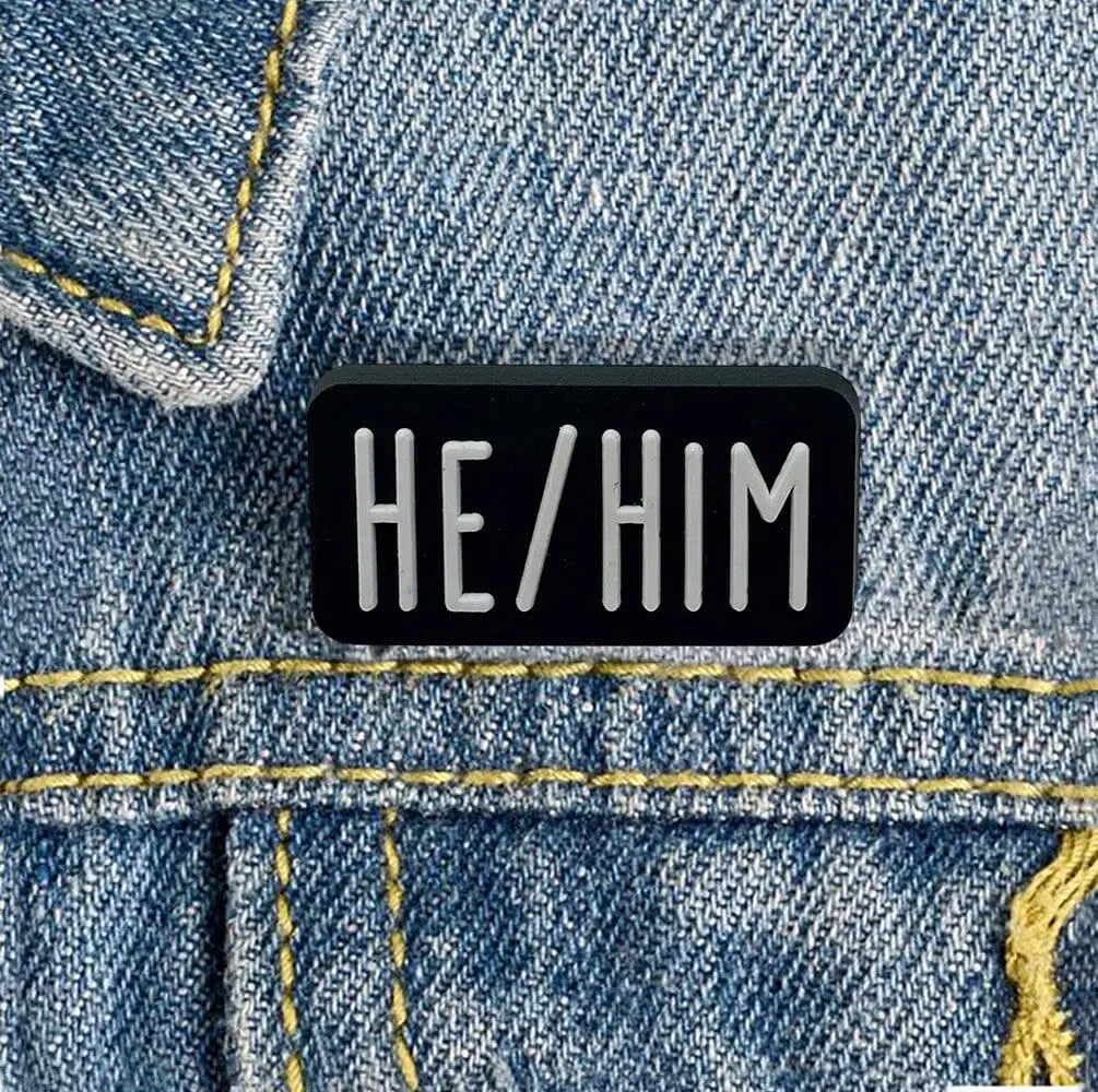 He Him Black Rectangle Silicone Pronoun Pins for Gay Pride – We are Pride