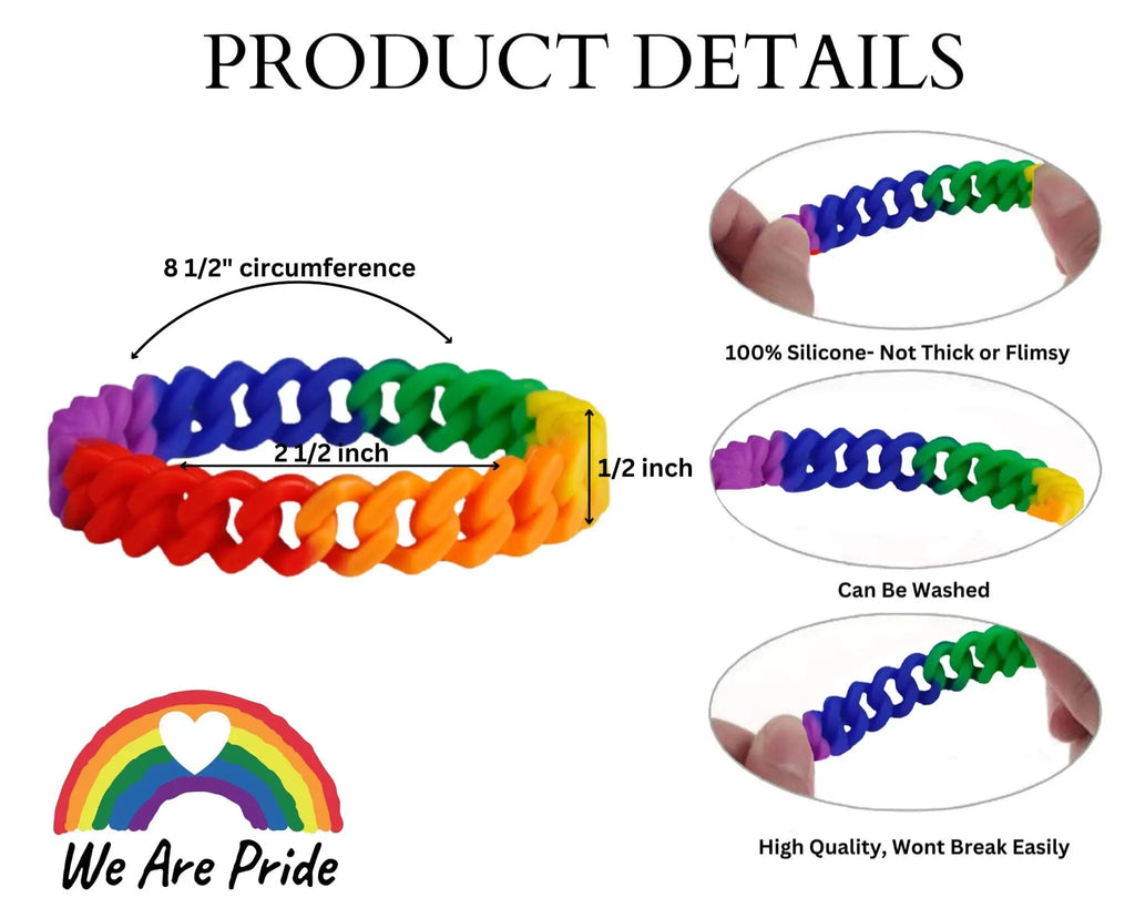 Rainbow Chain Link Silicone Bracelets, Gay Pride Wristbands in Bulk ...